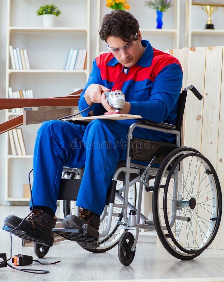 Disabled Carpenter Working with Tools in Workshop Stock Image - Image ...