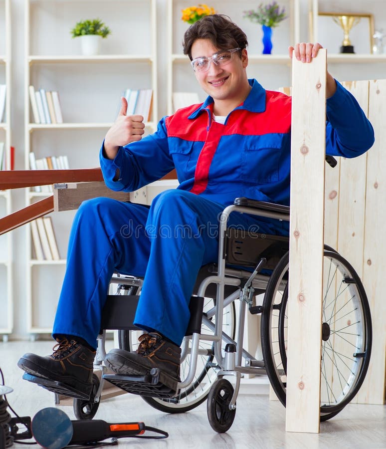 Disabled Carpenter Working in Workshop Stock Image - Image of ...