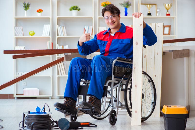 The Disabled Carpenter Working in Workshop Stock Photo - Image of ...
