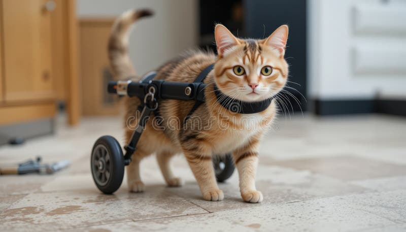 A Disabled Cat Using a Wheelchair. Stock Illustration - Illustration of ...