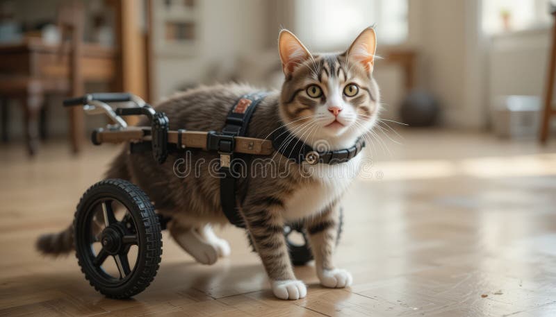 A Disabled Cat Using a Wheelchair. Stock Illustration - Illustration of ...