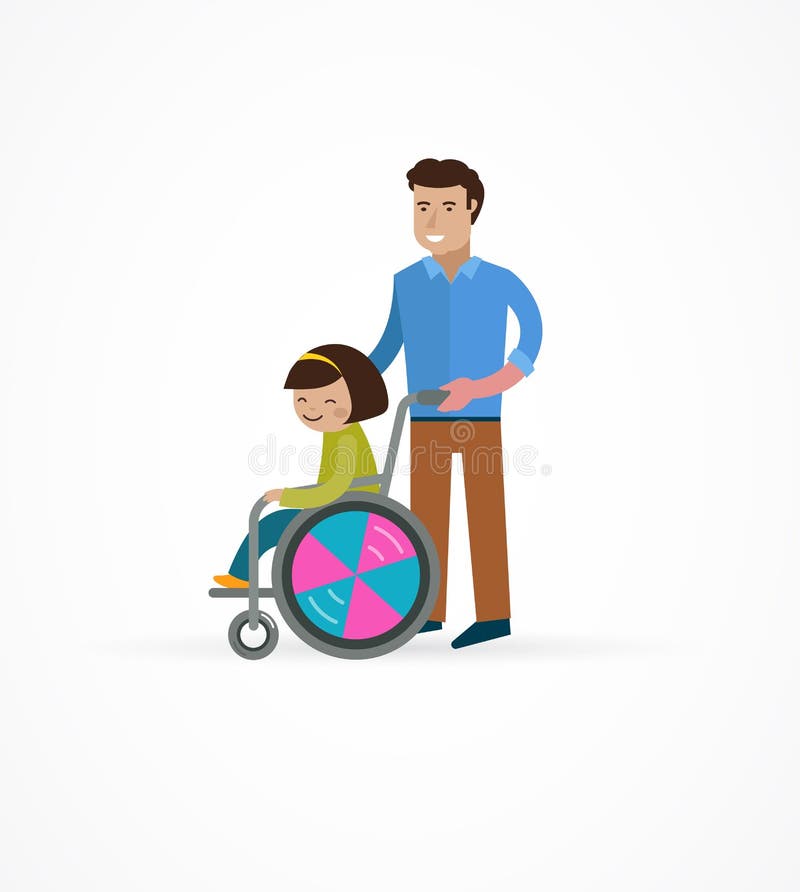 Disabled Child in a Wheelchair with Parent Stock Vector - Illustration ...