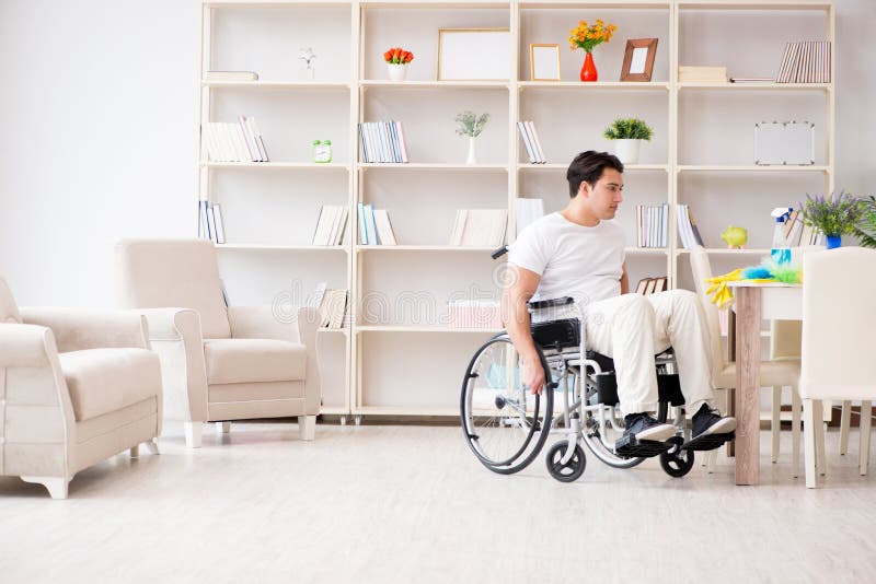The Disabled Cleaner Doing Chores at Home Stock Photo - Image of home ...
