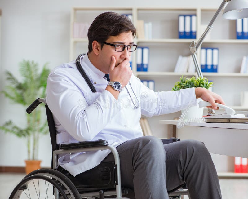 Disabled Doctor on Wheelchair Working in Hospital Stock Photo - Image ...