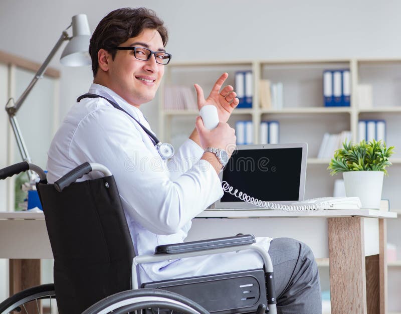 Disabled Doctor on Wheelchair Working in Hospital Stock Image - Image ...