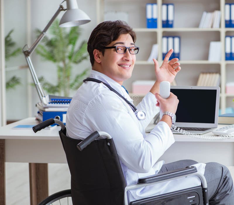 Disabled Doctor on Wheelchair Working in Hospital Stock Photo - Image ...