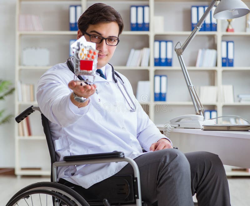 Disabled Doctor on Wheelchair Working in Hospital Stock Photo - Image ...