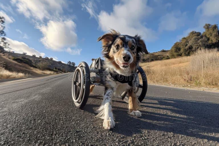 Disabled Dog in Wheelchair Moving Quickly Down Road Stock Illustration ...