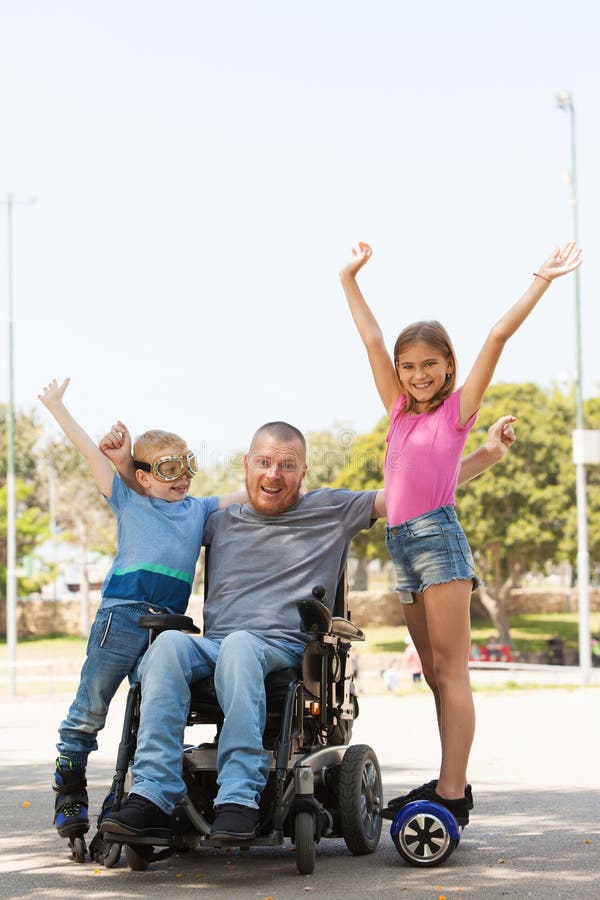 Disabled Father Playing with Children. Stock Image - Image of friendly ...