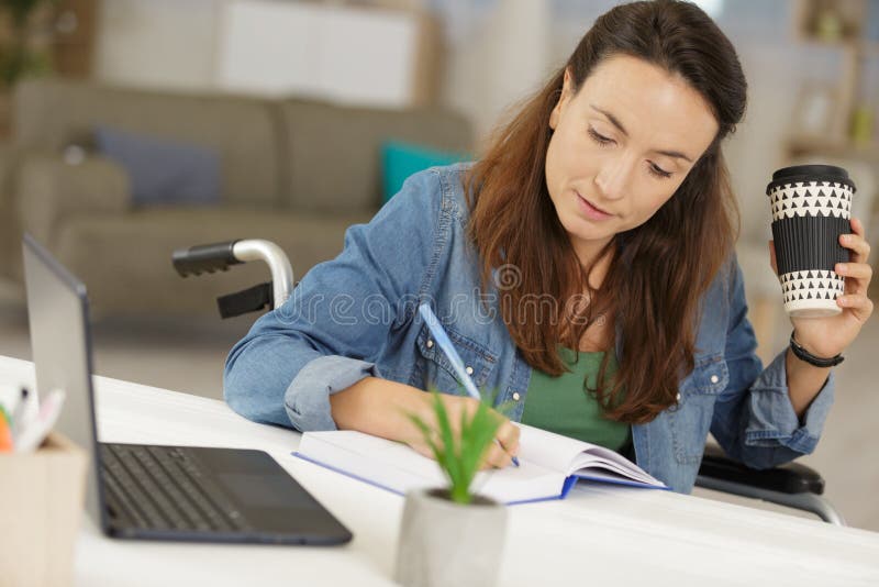 Disabled Female Student Reviewing at Home Stock Image - Image of ...