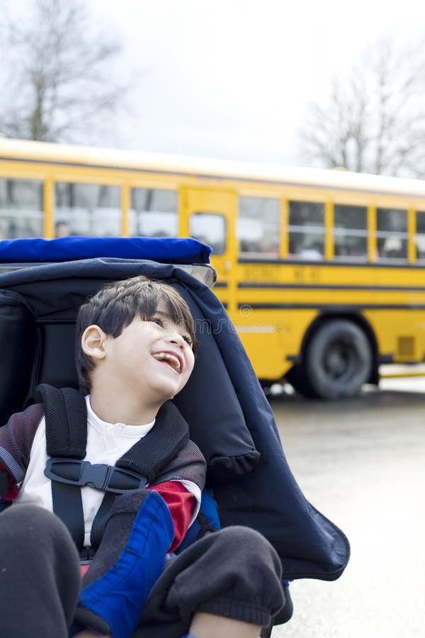 Disabled Boy on School Bus Wheelchair Lift Stock Photo - Image of cute ...