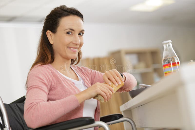 Disabled Girl Delighted about Lunch Stock Photo - Image of gadget ...