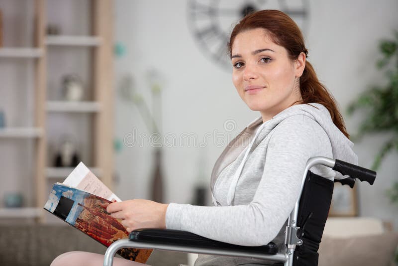 Disabled Girl Delighted To Read Magazine Stock Image - Image of ...
