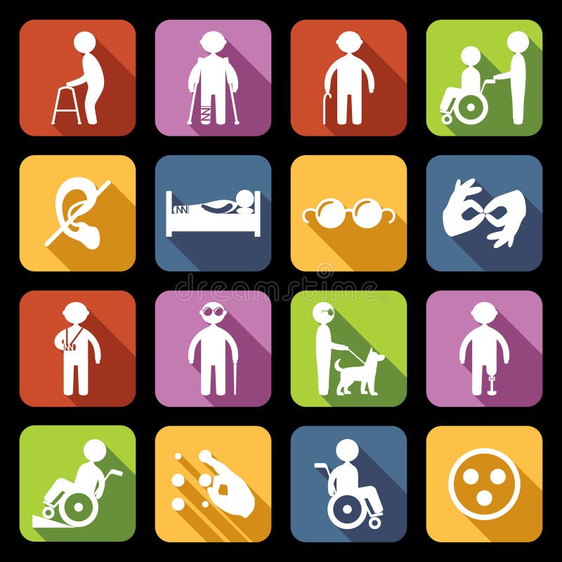 Disabled Icons Set Flat stock vector. Illustration of patient - 44813481