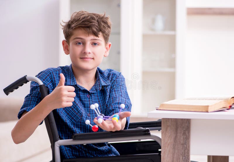 Disabled Kid Preparing for School at Home Stock Image - Image of book ...