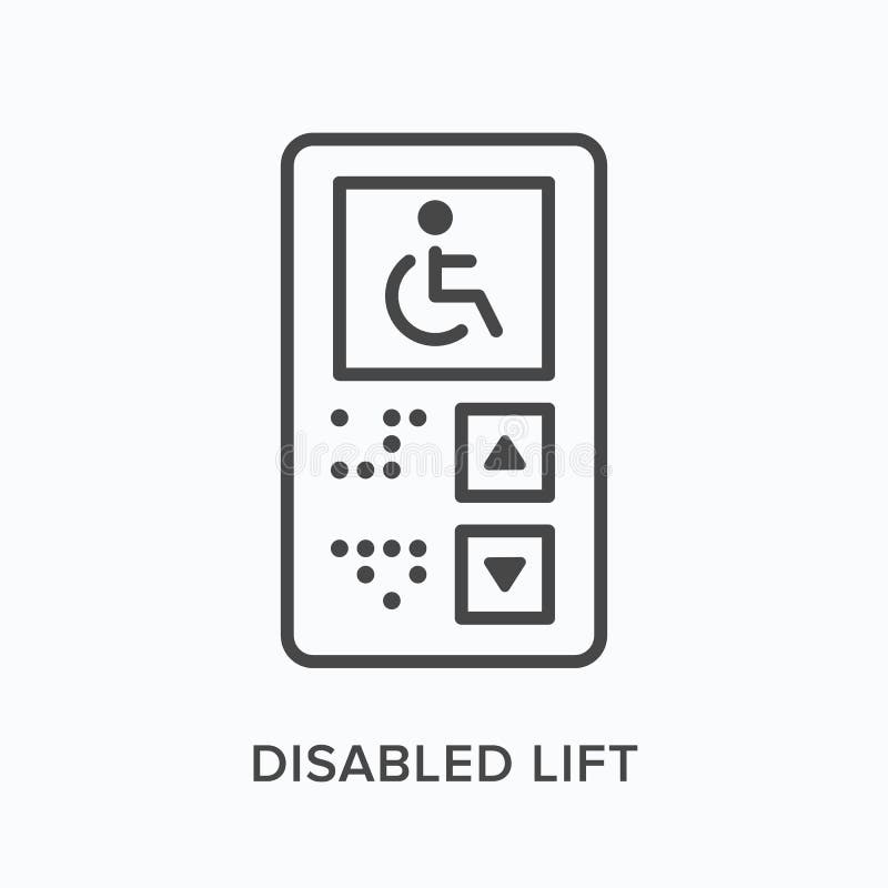 Disabled Lift Flat Line Icon. Vector Outline Illustration of Wheelchair ...