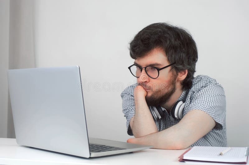 Disabled Man with Amputated Two Stump Hands Studying on Laptop at Home ...