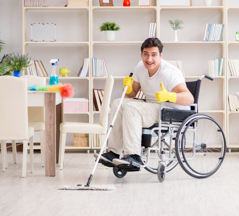 Disabled Man Cleaning Floor at Home Stock Photo - Image of alone ...