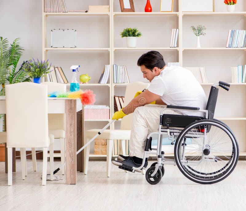 Disabled Man Cleaning Floor at Home Stock Photo - Image of domestic ...