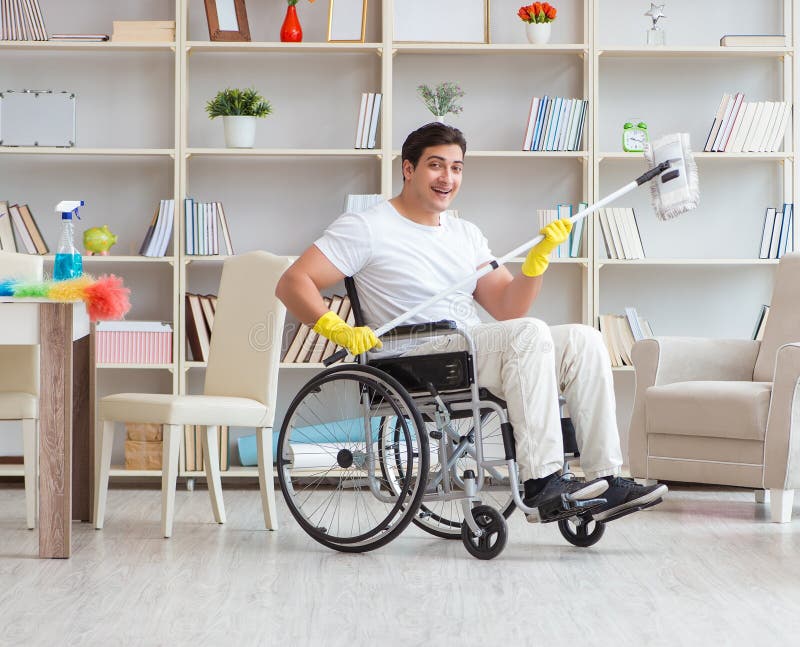 Disabled Man Cleaning Floor at Home Stock Image - Image of alone ...