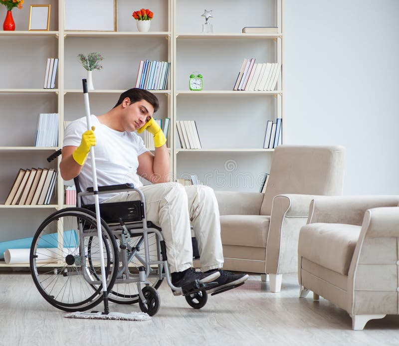 Disabled Man Cleaning Floor at Home Stock Image - Image of alone ...