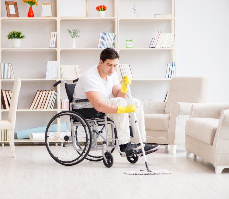 Disabled Man Cleaning Floor at Home Stock Image - Image of contractor ...