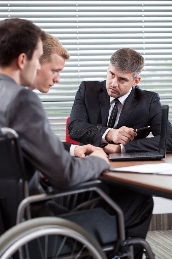Disabled Man and His Co-worker Talking with Boss Stock Image - Image of ...