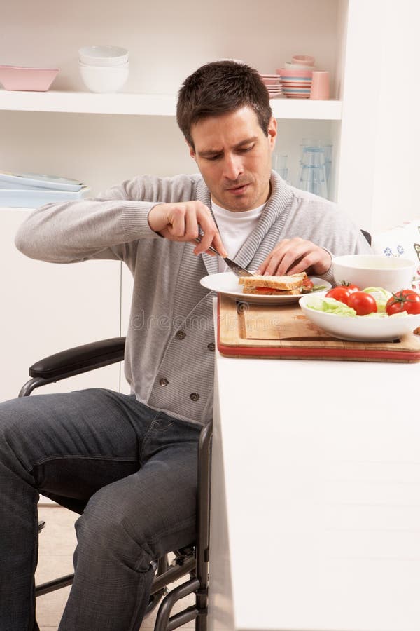 Disabled Man Making Sandwich in Kitchen Stock Image - Image of sandwich ...