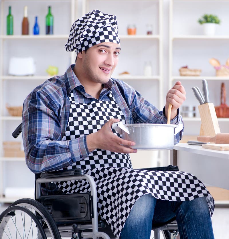Disabled Man Preparing Soup at Kitchen Stock Photo - Image of lunch ...