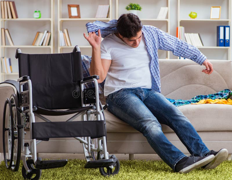 Disabled Man Recovering at Home Stock Photo - Image of injured ...
