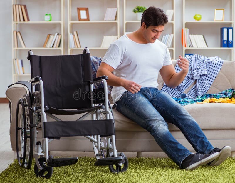 Disabled Man Recovering at Home Stock Image - Image of insurance ...