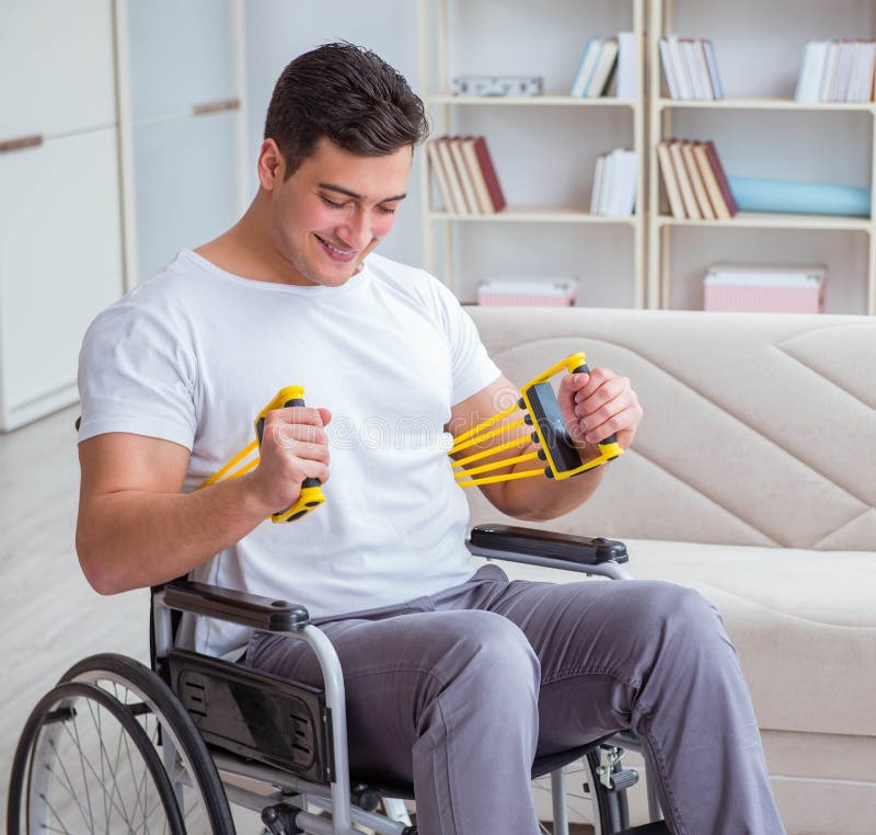 Disabled Man Recovering from Injury at Home Stock Image - Image of ...