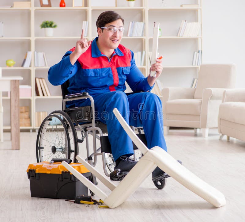 Disabled Man Repairing Chair in Workshop Stock Image - Image of ...