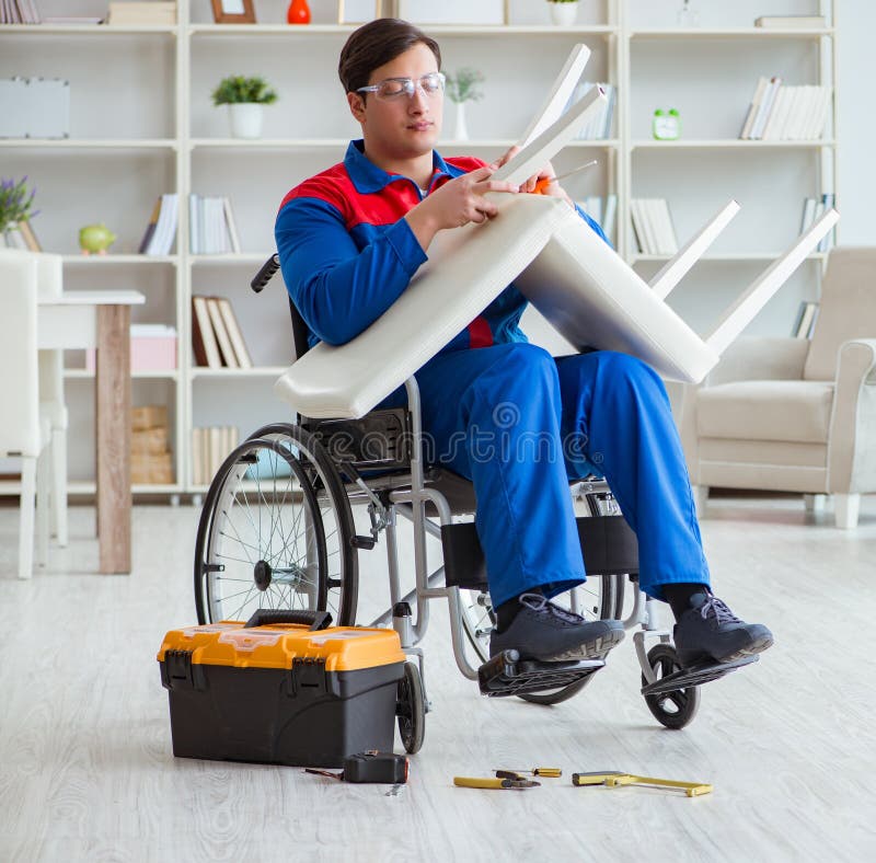 Disabled Man Repairing Chair in Workshop Stock Photo - Image of ...
