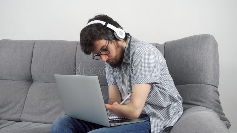 Disabled Man Student with Amputated Two Stump Hands Studying on Laptop ...