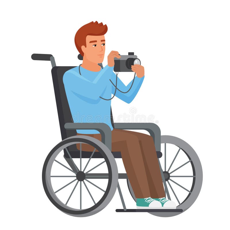 Disabled man taking photos stock vector. Illustration of style - 272007017