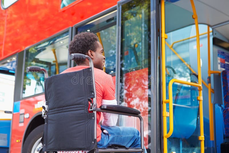 Disabled Man in Wheelchair Boarding Bus Stock Image - Image of ...