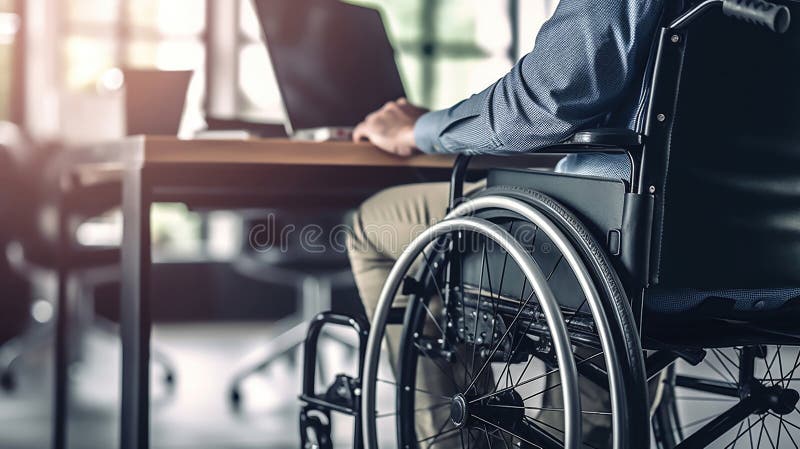 Disabled Man on Wheelchair in Office. Generative Ai Stock Illustration ...