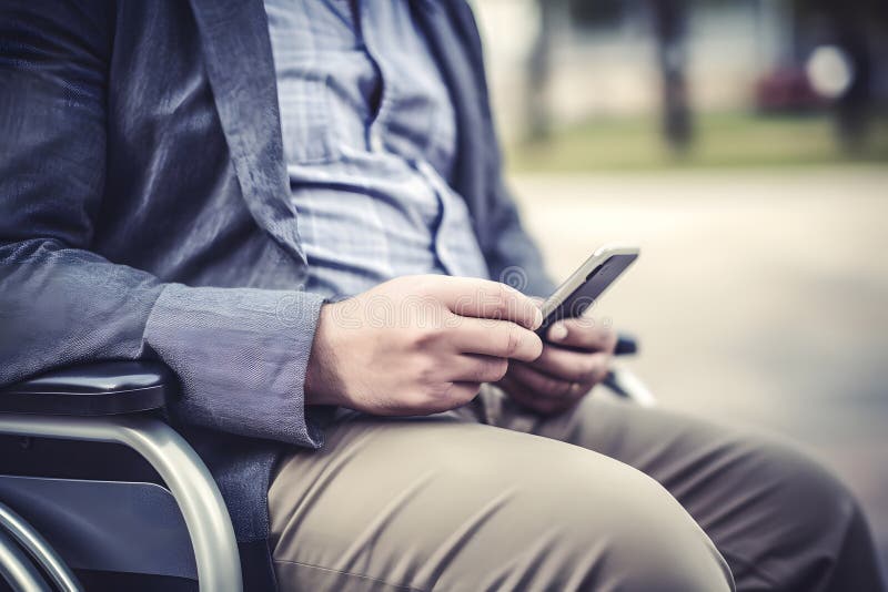 Disabled Man in Wheelchair Using Smartphone. Neural Network AI ...