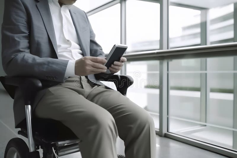 Disabled Man in Wheelchair Using Smartphone. Neural Network AI ...
