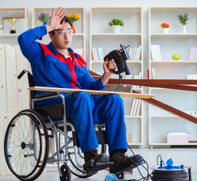 Disabled Man Working with Circular Saw Stock Image - Image of equipment ...
