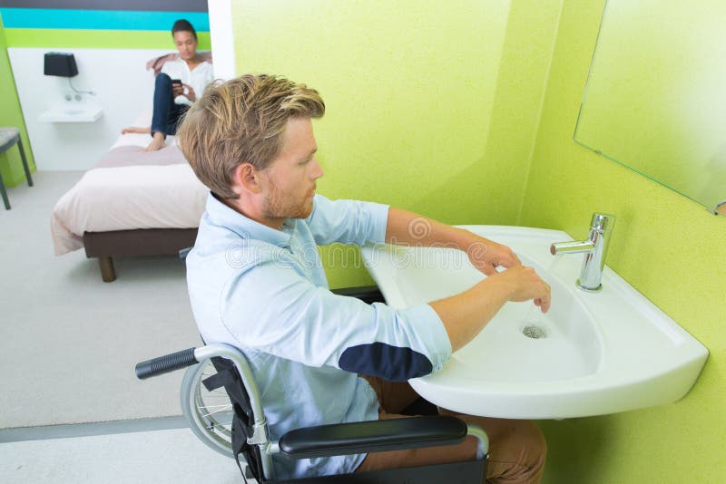 Disabled Man Washing Hands at Sink Stock Image - Image of view ...