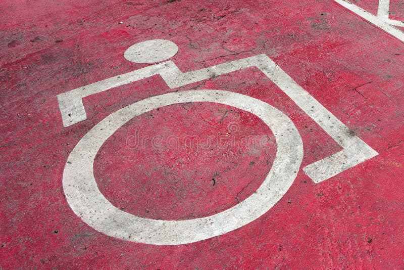 Disabled Parking Sign on the Floor in Red Stock Image - Image of autumn ...
