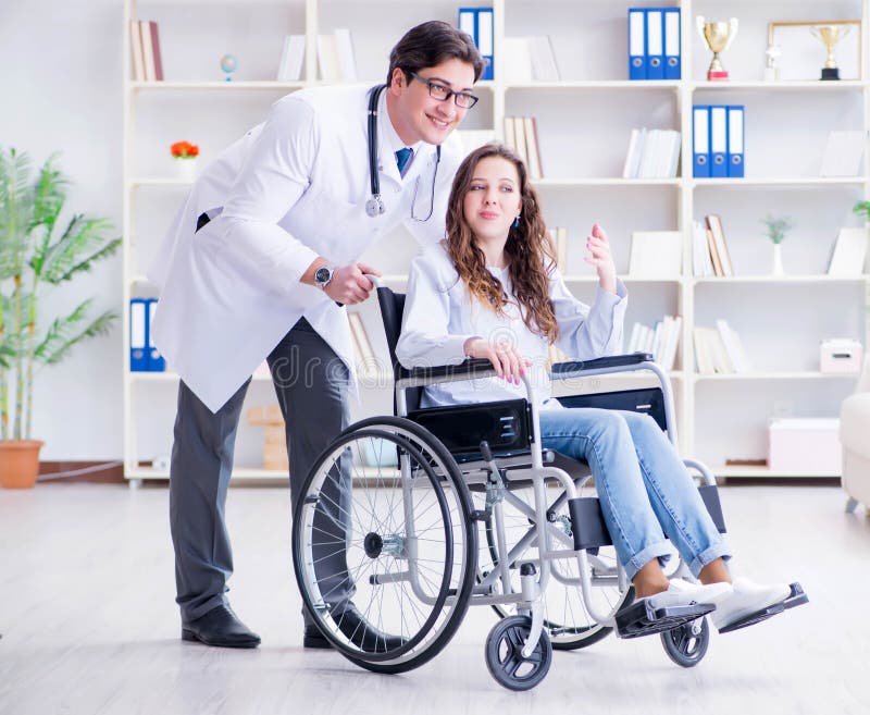 Disabled Patient on Wheelchair Visiting Doctor for Regular Check Stock ...