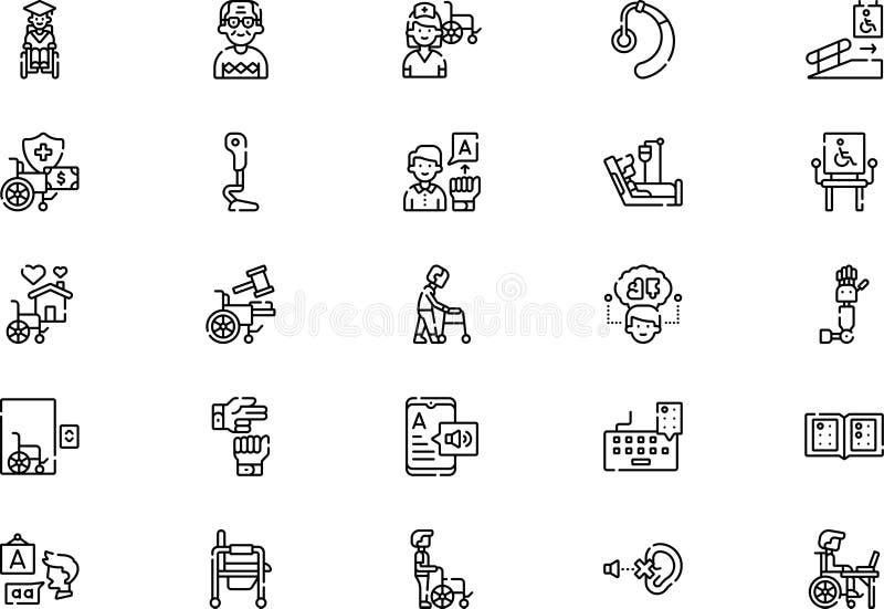 Disabled People Assistance Icons Collection is a Vector Illustration ...