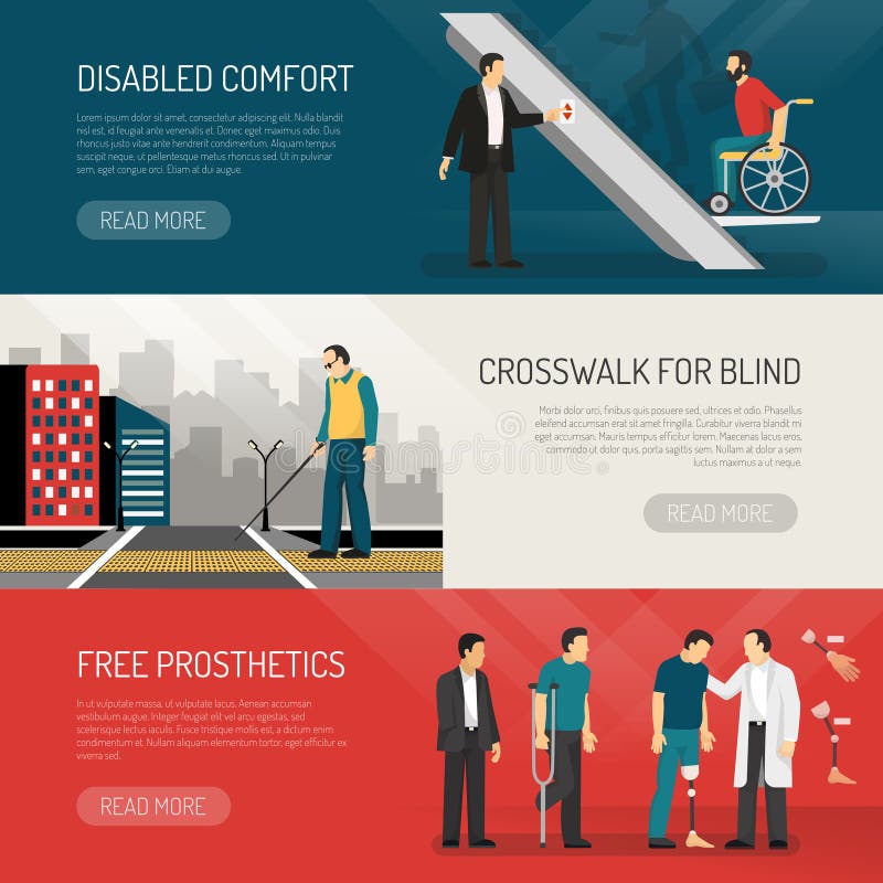 Disabled People Banners Set Stock Vector - Illustration of background ...