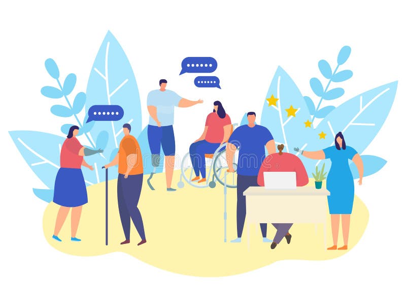 Disabled People Community Service, Vector Illustration, Flat People ...