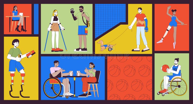Disabled People Inclusion Bento Grid Illustration Set Stock ...