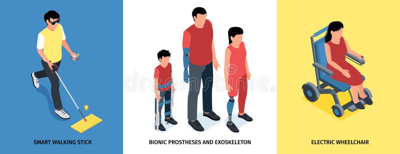 Disabled People Technology Compositions Stock Vector - Illustration of ...