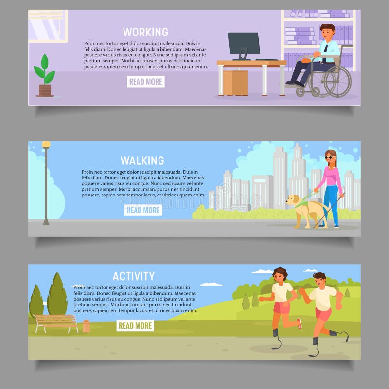 Disabled People Vector Web Banner Template Set Stock Vector ...